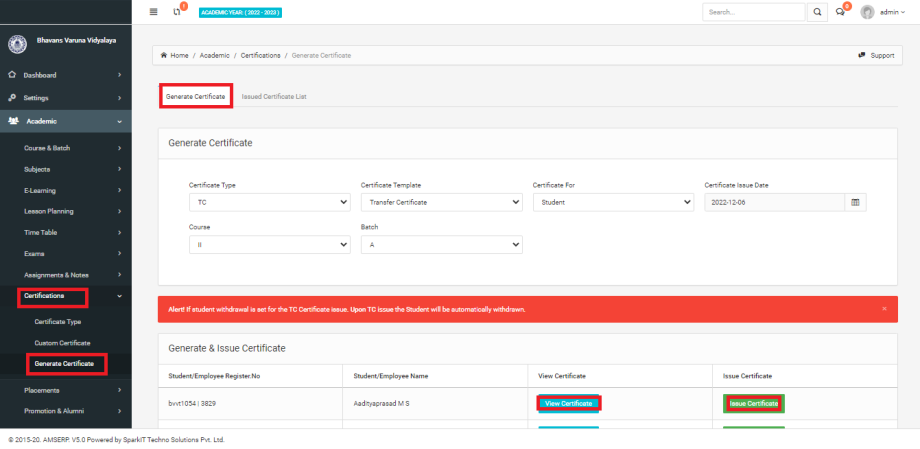 HOW TO GENERATE TC (TRANSFER CERTIFICATE) ? – helpdesk